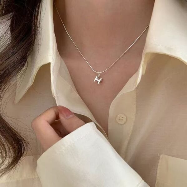 925 Sterling Silver Three-dimensional H Letter Necklace - prayforluck